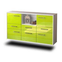 Stil.Zeit Sideboard Pomona | Korpus Weiß | Grün hängend mit Griffen (136x79x35cm)