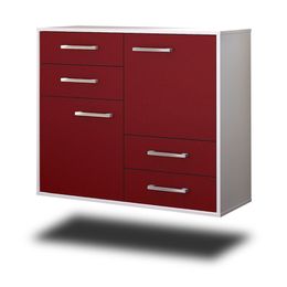 Stil.Zeit Sideboard Little Rock | Korpus Weiß | Rot hängend mit Griffen (92x79x35cm)