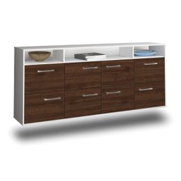 Stil.Zeit Sideboard Concord | Korpus Weiß | Walnuss hängend mit Griffen (180x79x35cm)