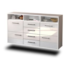 Stil.Zeit Sideboard Salem | Korpus Weiß | Weiß hängend mit Griffen (136x79x35cm)