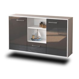 Stil.Zeit Sideboard Oceanside | Korpus Weiß | Grau hängend mit Griffen (136x79x35cm)