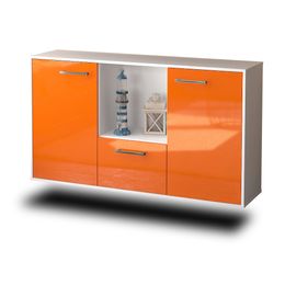 Stil.Zeit Sideboard Garden Grove | Korpus Weiß | Orange hängend mit Griffen (136x79x35cm)