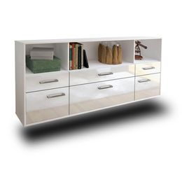 Stil.Zeit Sideboard Bellevue | Korpus Weiß | Weiß hängend mit Griffen (180x79x35cm)