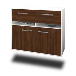 Stil.Zeit Sideboard Fort Lauderdale | Korpus Weiß | Walnuss hängend mit Griffen (92x79x35cm)