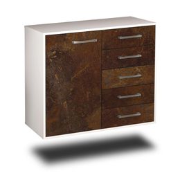 Stil.Zeit Sideboard Yonkers | Korpus Weiß | Rost hängend mit Griffen (92x79x35cm)