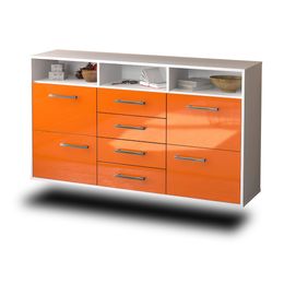 Stil.Zeit Sideboard Salem | Korpus Weiß | Orange hängend mit Griffen (136x79x35cm)