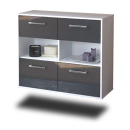 Stil.Zeit Sideboard Richmond | Korpus Weiß | Grau hängend mit Griffen (92x79x35cm)