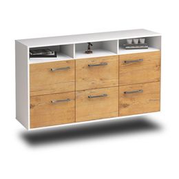 Stil.Zeit Sideboard Cape Coral | Korpus Weiß | Eiche hängend mit Griffen (136x79x35cm)