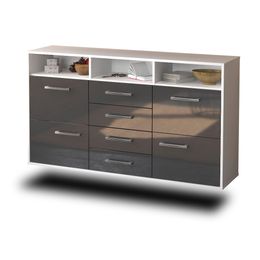 Stil.Zeit Sideboard Salem | Korpus Weiß | Grau hängend mit Griffen (136x79x35cm)