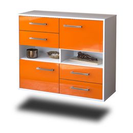 Stil.Zeit Sideboard Oxnard | Korpus Weiß | Orange hängend mit Griffen (92x79x35cm)