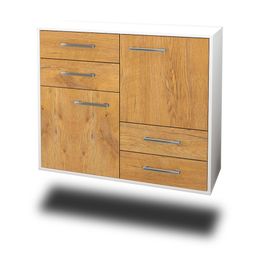 Stil.Zeit Sideboard Little Rock | Korpus Weiß | Eiche hängend mit Griffen (92x79x35cm)