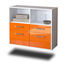 Stil.Zeit Sideboard Moreno Valley | Korpus Weiß | Orange hängend mit Griffen (92x79x35cm)