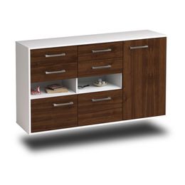 Stil.Zeit Sideboard Santa Rosa | Korpus Weiß | Walnuss hängend mit Griffen (136x79x35cm)