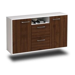 Stil.Zeit Sideboard Dayton | Korpus Weiß | Walnuss hängend mit Griffen (136x79x35cm)