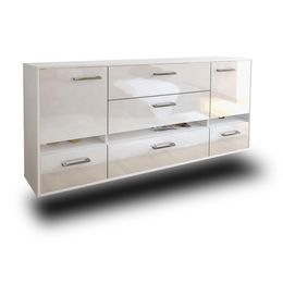 Stil.Zeit Sideboard Athens | Korpus Weiß | Weiß hängend mit Griffen (180x79x35cm)