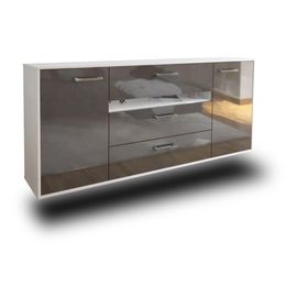 Stil.Zeit Sideboard McKinney | Korpus Weiß | Grau hängend mit Griffen (180x79x35cm)