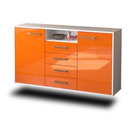 Stil.Zeit Sideboard Eugene | Korpus Weiß | Orange hängend mit Griffen (136x79x35cm)