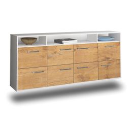 Stil.Zeit Sideboard Concord | Korpus Weiß | Eiche hängend mit Griffen (180x79x35cm)