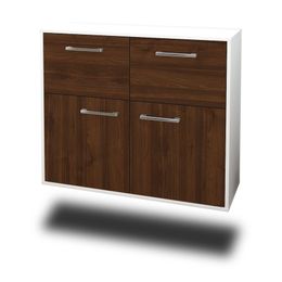 Stil.Zeit Sideboard Gilbert | Korpus Weiß | Walnuss hängend mit Griffen (92x79x35cm)