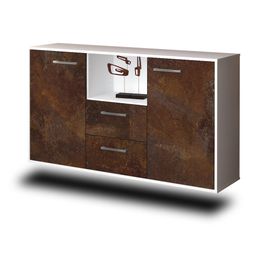 Stil.Zeit Sideboard Port St. Lucie | Korpus Weiß | Rost hängend mit Griffen (136x79x35cm)