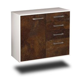 Stil.Zeit Sideboard Tacoma | Korpus Weiß | Rost hängend mit Griffen (92x79x35cm)