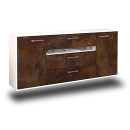 Stil.Zeit Sideboard McKinney | Korpus Weiß | Rost hängend mit Griffen (180x79x35cm)