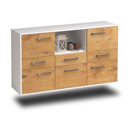 Stil.Zeit Sideboard Pomona | Korpus Weiß | Eiche hängend mit Griffen (136x79x35cm)