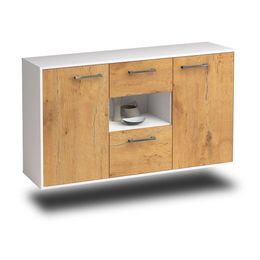 Stil.Zeit Sideboard Tallahassee | Korpus Weiß | Eiche hängend mit Griffen (136x79x35cm)