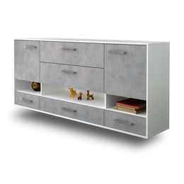 Stil.Zeit Sideboard Lafayette | Korpus Weiß | Beton hängend mit Griffen (180x79x35cm)