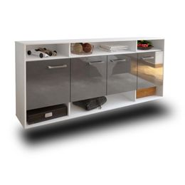 Stil.Zeit Sideboard Provo | Korpus Weiß | Grau hängend mit Griffen (180x79x35cm)