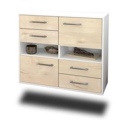 Stil.Zeit Sideboard Oxnard | Korpus Weiß | Zeder hängend mit Griffen (92x79x35cm)