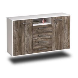 Stil.Zeit Sideboard Eugene | Korpus Weiß | Treibholz hängend mit Griffen (136x79x35cm)