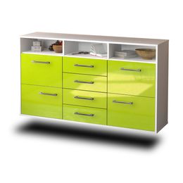 Stil.Zeit Sideboard Salem | Korpus Weiß | Grün hängend mit Griffen (136x79x35cm)