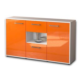 Stil.Zeit Sideboard Denise | Korpus Weiß | Orange mit Griffen (136x79x35cm)