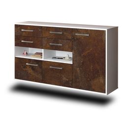 Stil.Zeit Sideboard Santa Rosa | Korpus Weiß | Rost hängend mit Griffen (136x79x35cm)