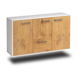 Stil.Zeit Sideboard Vancouver | Korpus Weiß | Eiche hängend mit Griffen (136x79x35cm)