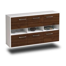 Stil.Zeit Sideboard Rockford | Korpus Weiß | Walnuss hängend mit Griffen (136x79x35cm)