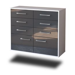 Stil.Zeit Sideboard Des Moines | Korpus Weiß | Grau hängend mit Griffen (92x79x35cm)