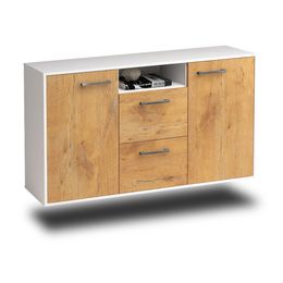 Stil.Zeit Sideboard Dayton | Korpus Weiß | Eiche hängend mit Griffen (136x79x35cm)