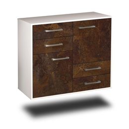 Stil.Zeit Sideboard Little Rock | Korpus Weiß | Rost hängend mit Griffen (92x79x35cm)