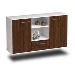 Stil.Zeit Sideboard Oceanside | Korpus Weiß | Walnuss hängend mit Griffen (136x79x35cm)