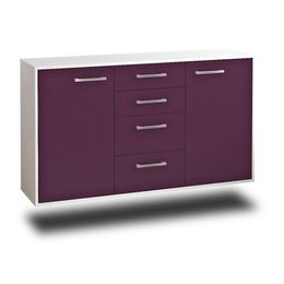 Stil.Zeit Sideboard Corona | Korpus Weiß | Lila hängend mit Griffen (136x79x35cm)