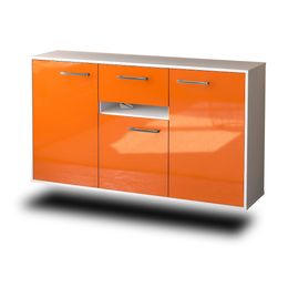 Stil.Zeit Sideboard Hampton | Korpus Weiß | Orange hängend mit Griffen (136x79x35cm)