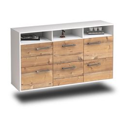 Stil.Zeit Sideboard Cape Coral | Korpus Weiß | Pinie hängend mit Griffen (136x79x35cm)