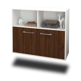 Stil.Zeit Sideboard Rochester | Korpus Weiß | Walnuss hängend mit Griffen (92x79x35cm)