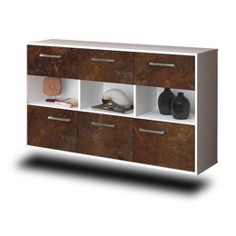 Stil.Zeit Sideboard Paterson | Korpus Weiß | Rost hängend mit Griffen (136x79x35cm)