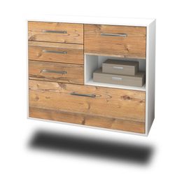 Stil.Zeit Sideboard Knoxville | Korpus Weiß | Pinie hängend mit Griffen (92x79x35cm)