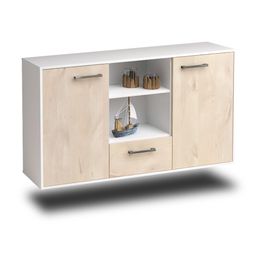 Stil.Zeit Sideboard Oceanside | Korpus Weiß | Zeder hängend mit Griffen (136x79x35cm)