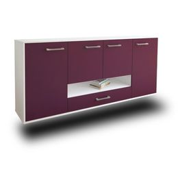 Stil.Zeit Sideboard Abilene | Korpus Weiß | Lila hängend mit Griffen (180x79x35cm)