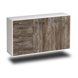 Stil.Zeit Sideboard Peoria | Korpus Weiß | Treibholz hängend mit Griffen (136x79x35cm)